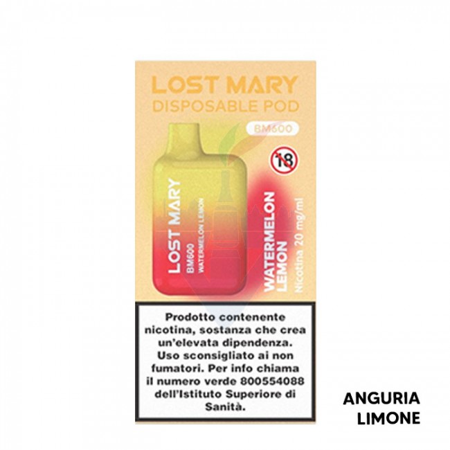 Watermelon Lemon 20mg Lost Mary Bm600 Disposable 600 Puff Vape Pen
